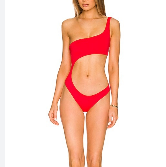 Joues de Sable | Swim | Joues De Sable One Shoulder Corrine Red One Piece Cut Out Swimsuit ...